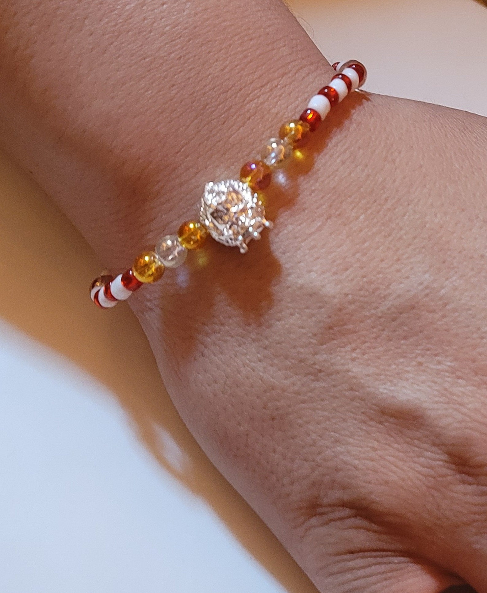 Shango Strength Bracelet With Lion Charm Red and White Beaded Bracelet ...