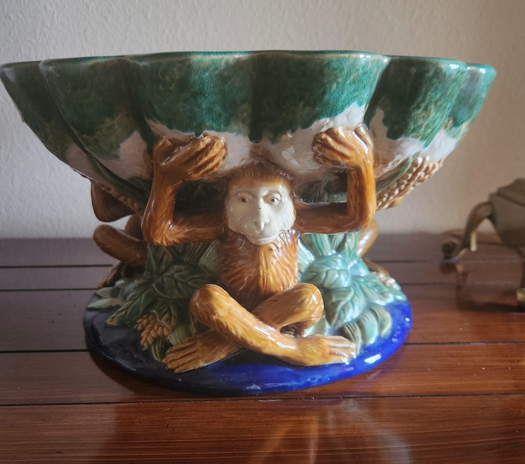Majolica Monkey Pedestal Bowl - Etsy