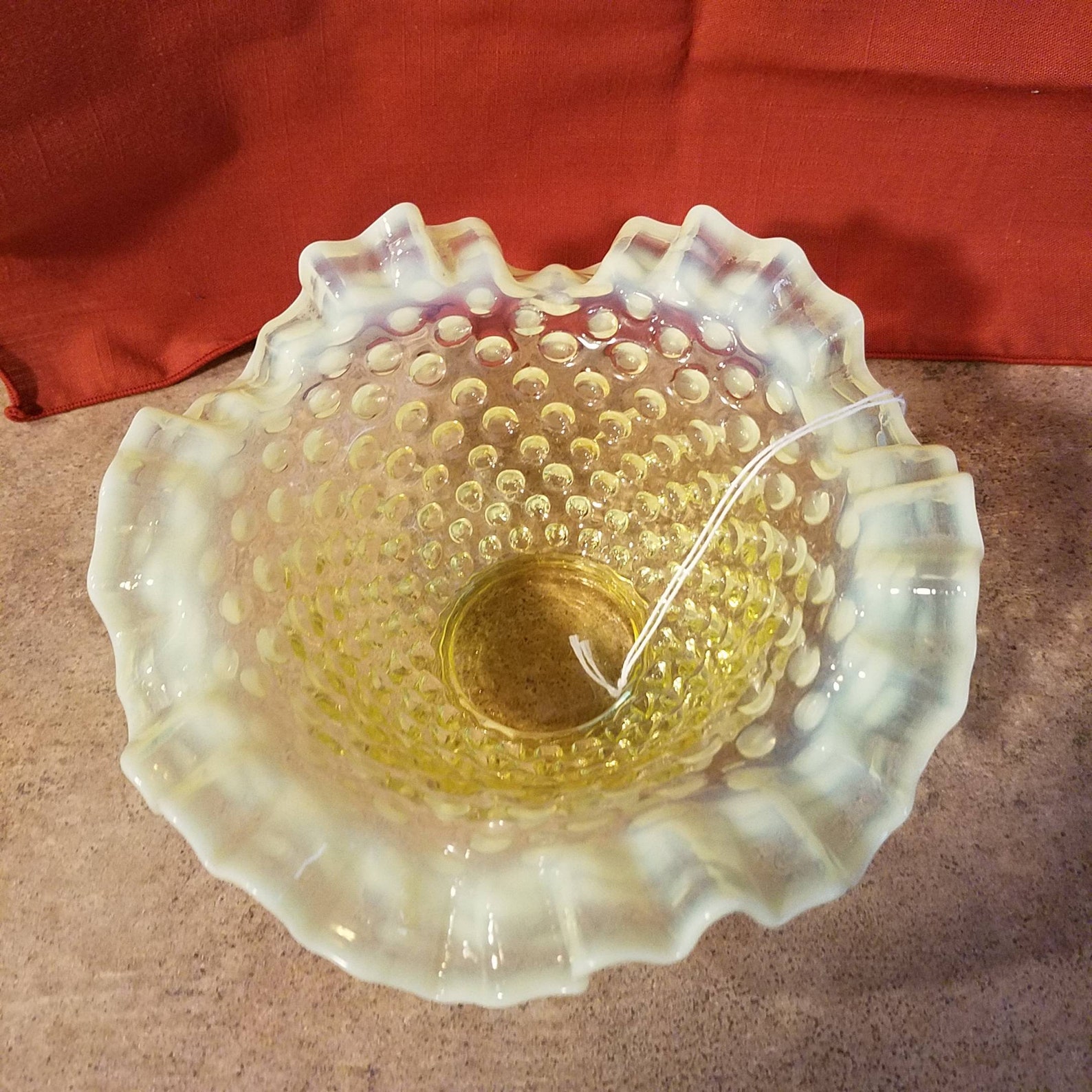 Love Fenton Yellow Vaseline Hobnail Ruffled Bowl Medium | Etsy