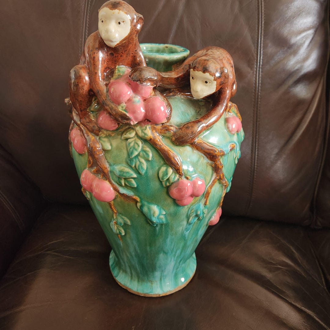 Large Vintage Majolica Pottery 3D Monkey Vase - Etsy