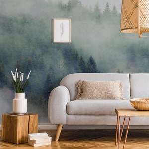 Woodland Mist Forest Landscape Wall Mural / Peel and Stick Self ...