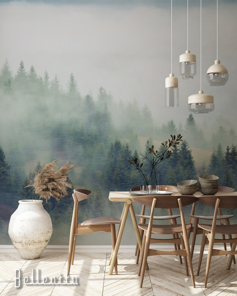 Woodland Mist Forest Landscape Wall Mural / Peel and Stick - Etsy
