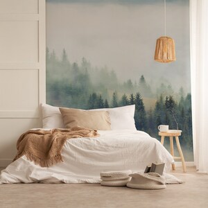 Woodland Mist Forest Landscape Wall Mural / Peel and Stick Self ...