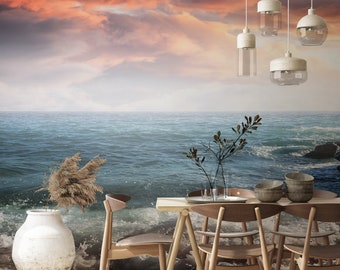 Watercolor Ocean Wall Decal Wallpaper Removable Landscape Wallpaper ...