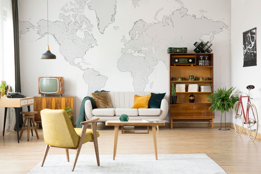 Wall Map Wallpaper Wall Art Repositionable Wall Mural Peel & Stick ...