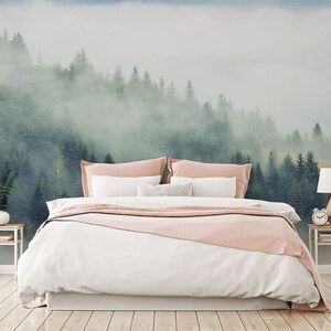 Woodland Mist Forest Landscape Wall Mural / Peel and Stick Self ...
