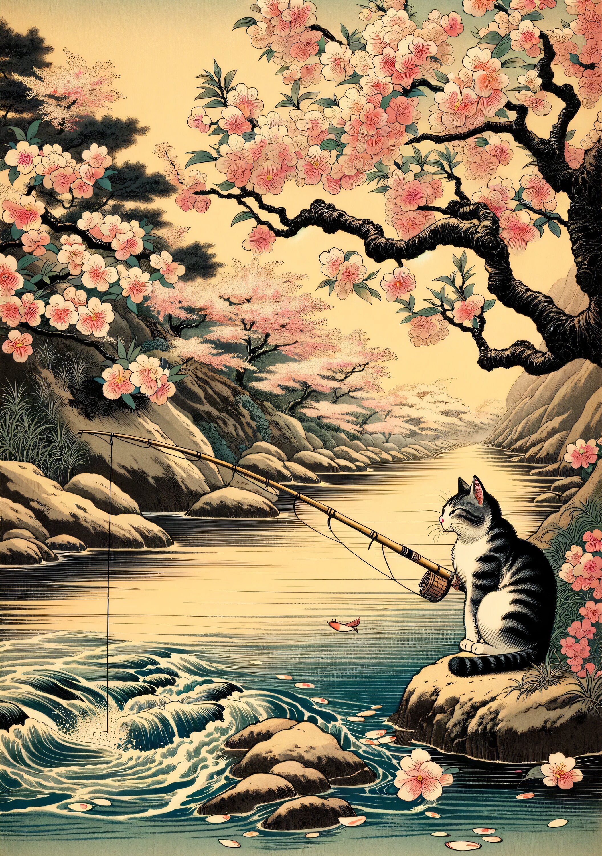 Cat Fishing AI Art Printable A4 Poster - Etsy