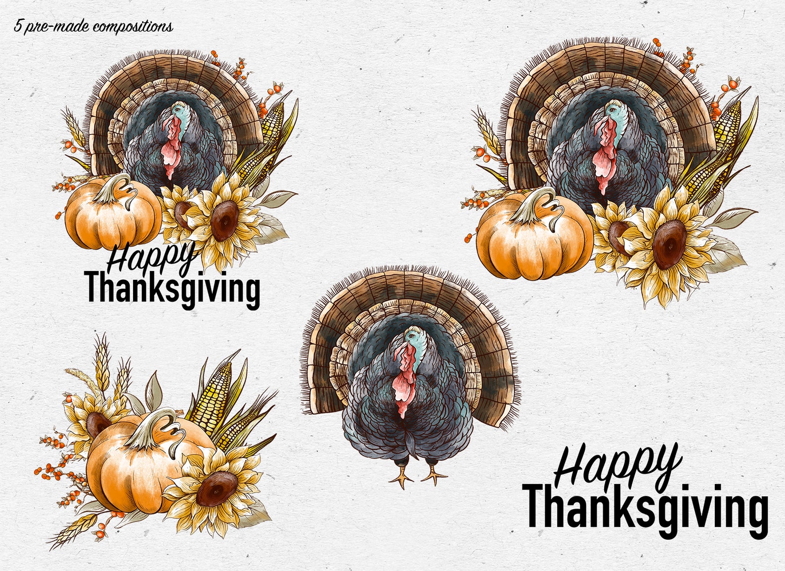 Thanksgiving Clipart Pumpkin Clipart Turkey Clipart | Etsy