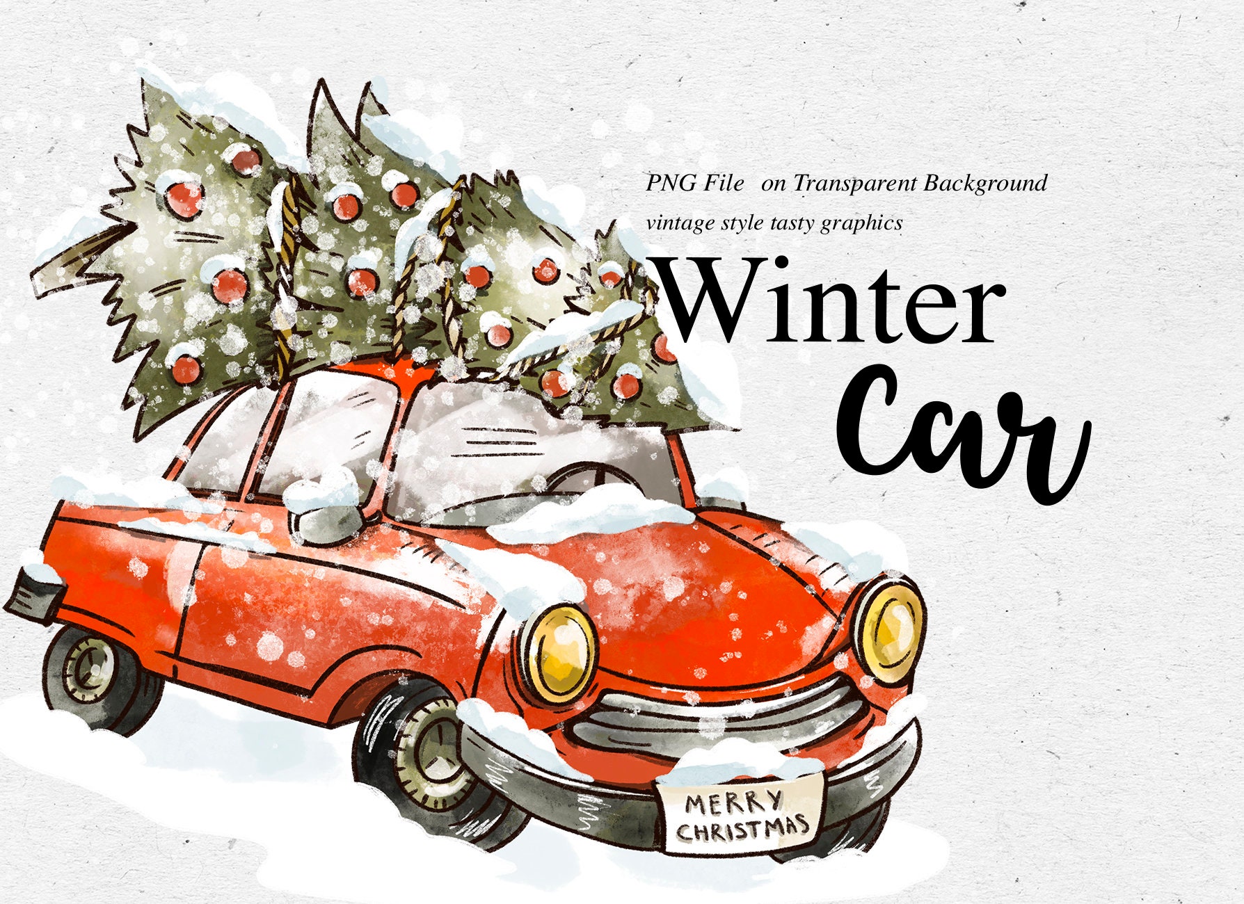 Vintage Red Christmas Car Retro Car Holiday Illustration PNG Digital ...