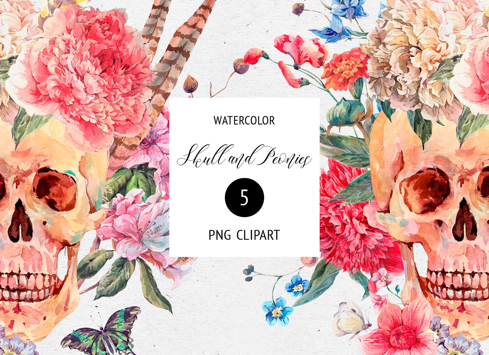 Skull and Flowers Clipart. Watercolor Flowered Skull. Floral - Etsy