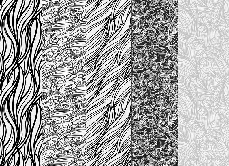 Blue Wave Digital Paper Clipart Curl Wallpaper. Waves Digital - Etsy