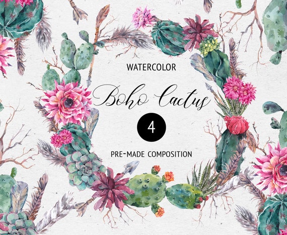 Succulent Clipart Watercolor Cactus Wreath Floral Frame - Etsy