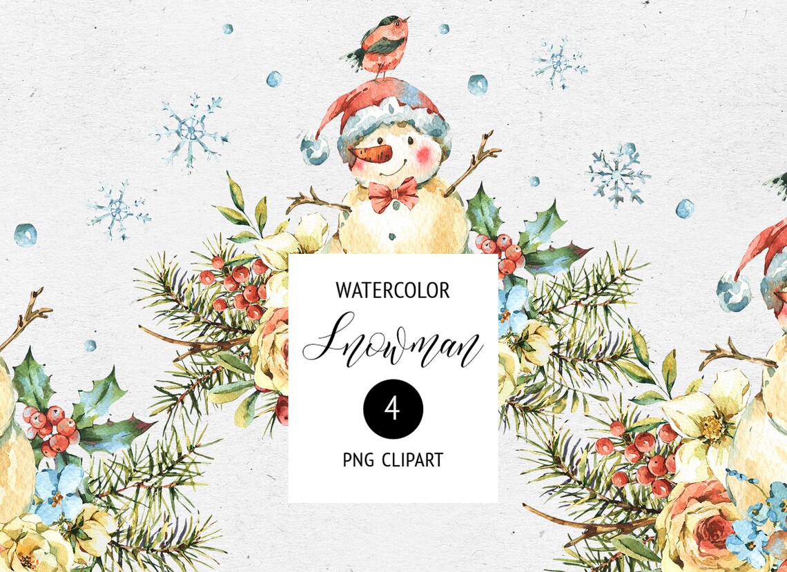 Snowman Clipart Winter Watercolor Christmas Clipart Holidays - Etsy