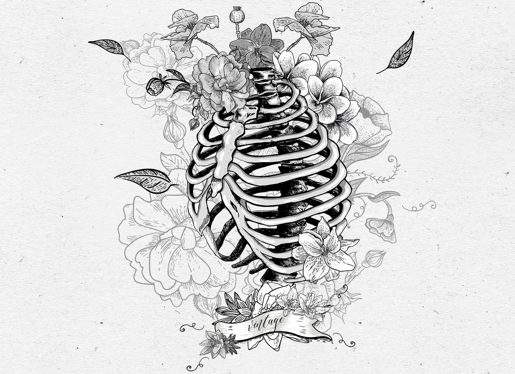 Ribs With Flowers Floral Skeleton Rib Cage Hipster Clipart | Etsy