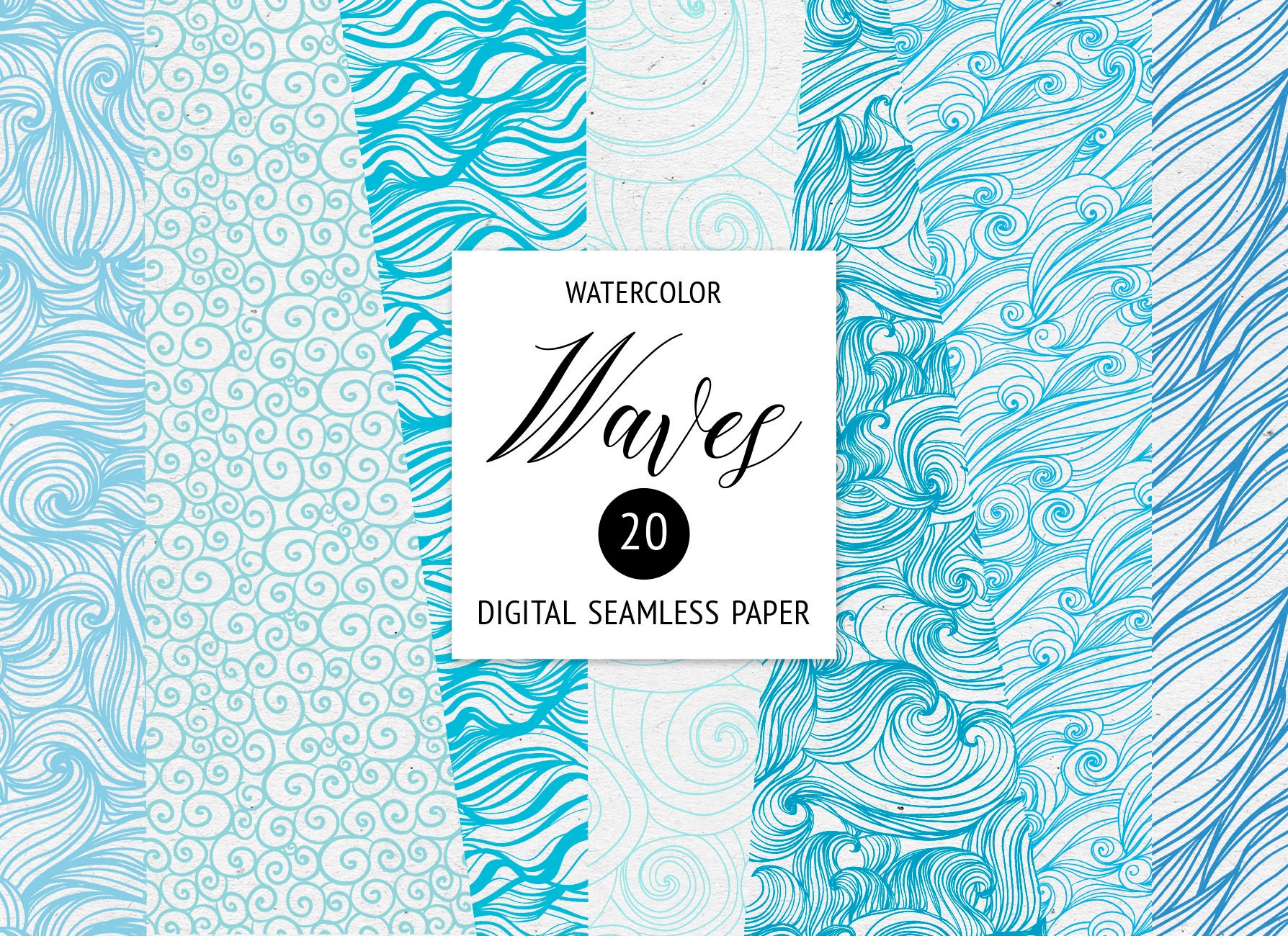 Blue wave digital paper clipart Curl Wallpaper. Waves Digital | Etsy