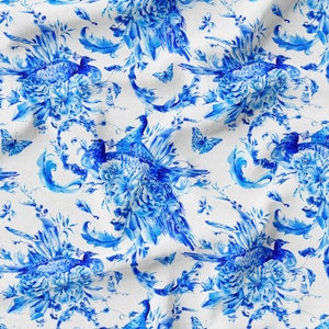 Blue Floral Digital Paper Peacock Swirl Seamless Pattern Watercolor ...