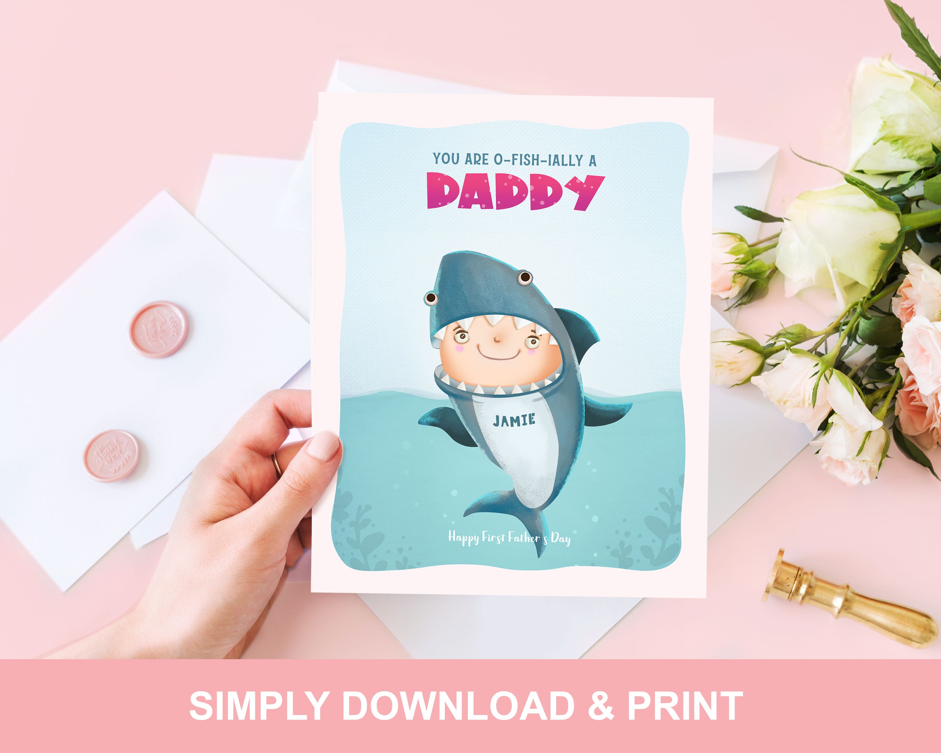 PRINTABLE First Father's Day Card From Baby Shark Fishing - Etsy