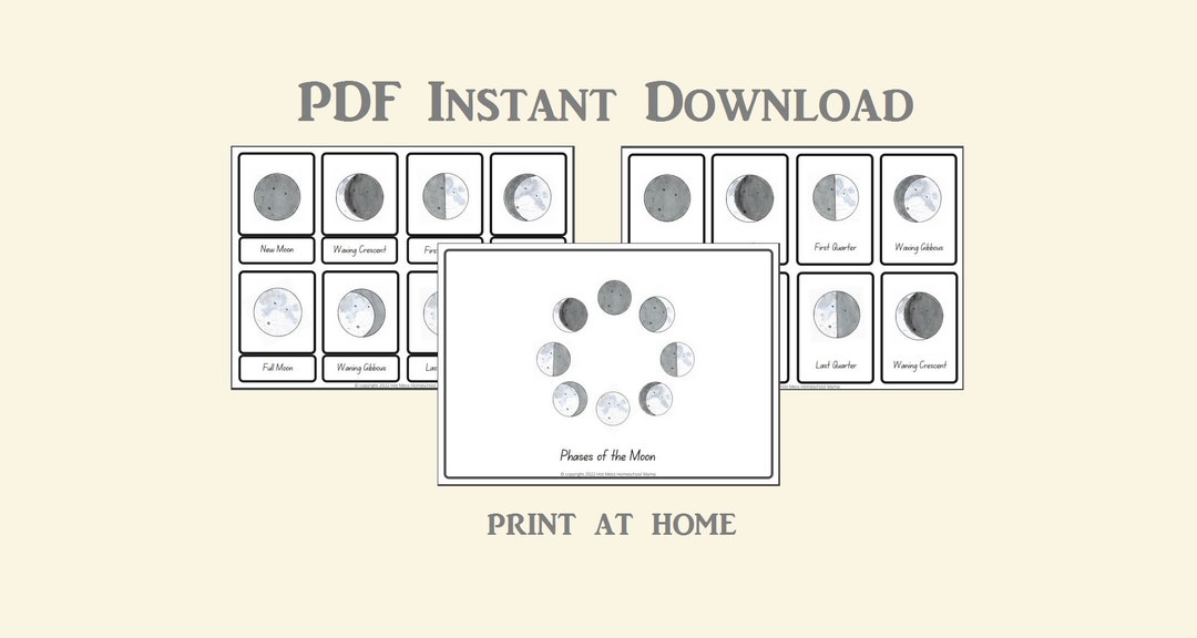 Moon Phase Flash Cards, Instant Download PDF, Print at Home, Homeschool ...