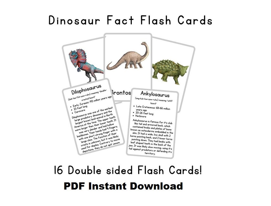 Dinosaur Fact Flash Cards, PDF Download, Print at Home, Homeschool ...