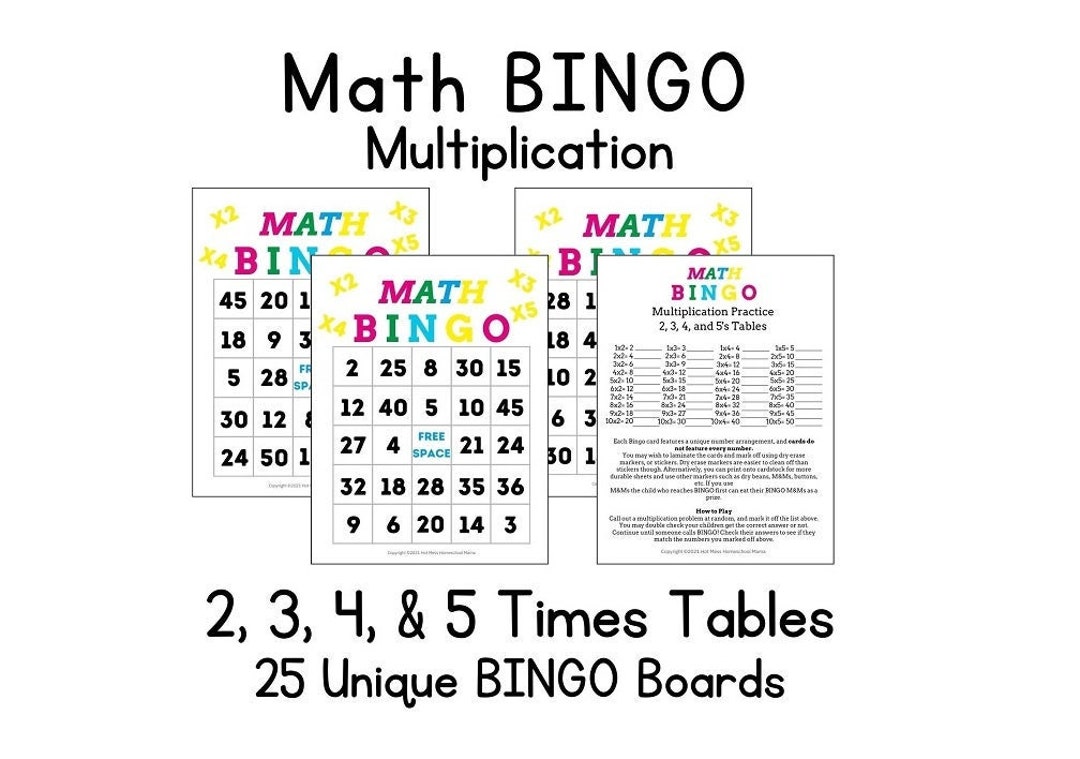 Math Bingo, Early Multiplication, Level 1, Instant Download PDF, Print ...