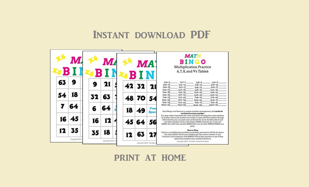Math Bingo, Multiplication Practice Level 2, Instant Download PDF ...