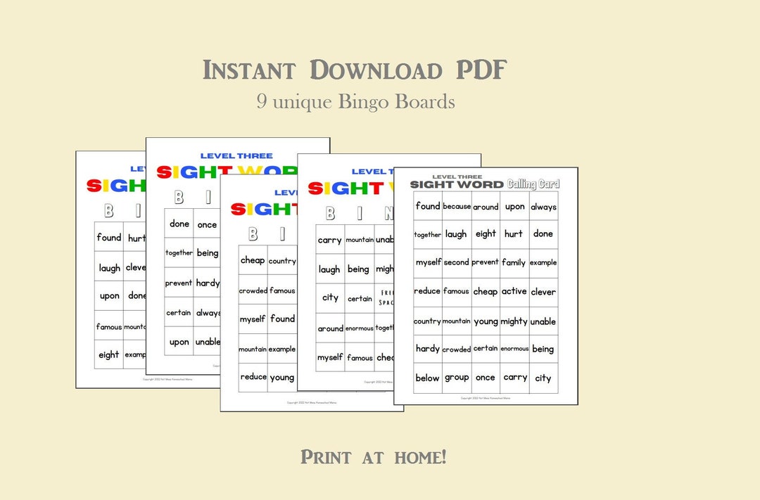 Sight Word Bingo Level 3, Second Third Grade, PDF Instant Download ...