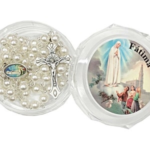 Our Lady of Fatima Pearl Beads Catholic Rosary Soil Relic & Gift Box ...