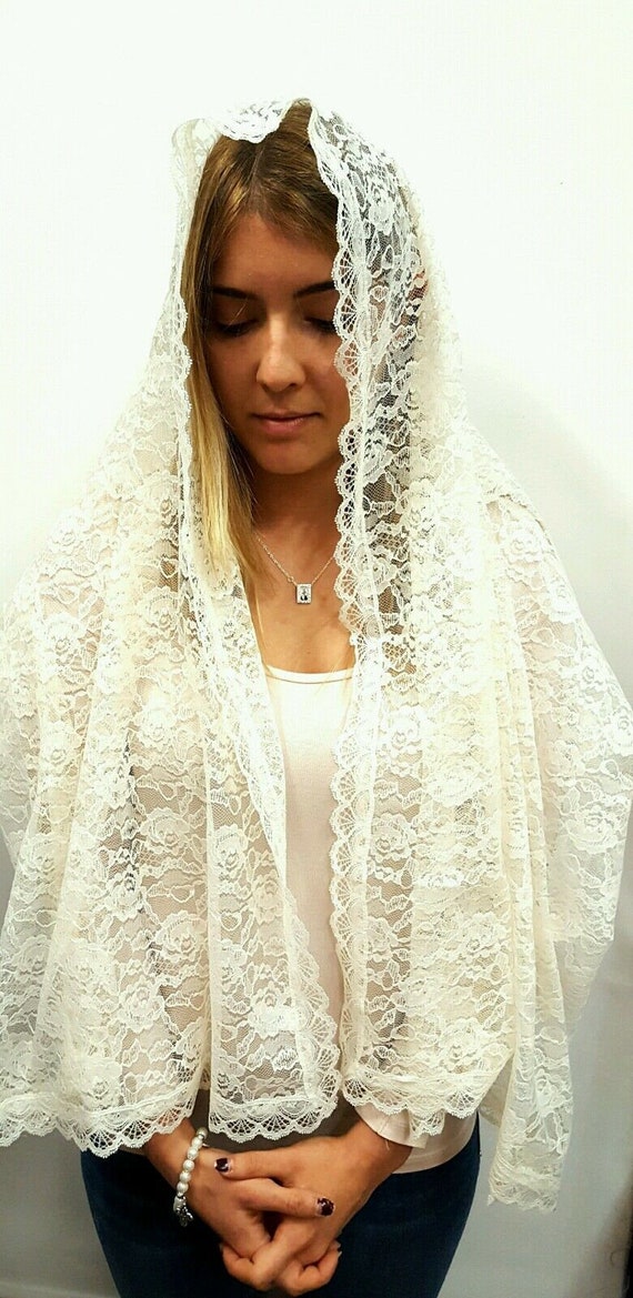 Rectangular Rose Embroidery Italian Lace Chapel Veil Catholic | Etsy