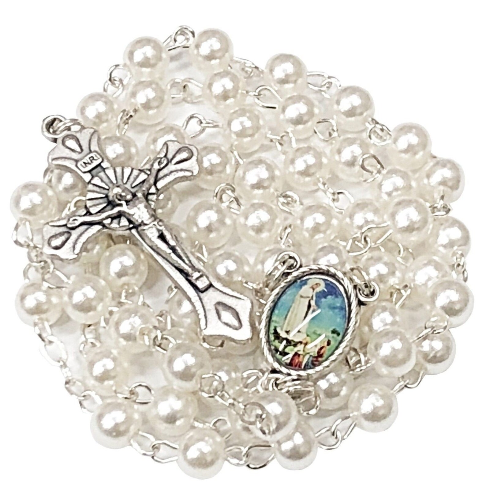 Our Lady of Fatima Pearl Beads Catholic Rosary Soil Relic & | Etsy