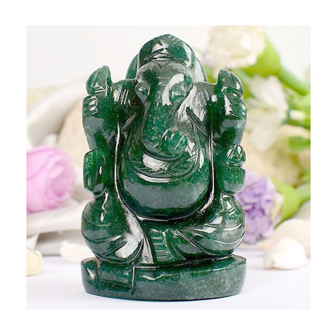 Green Jade Hindu God Sculptures Gemstone Ganesh God Statues Ganesh ...