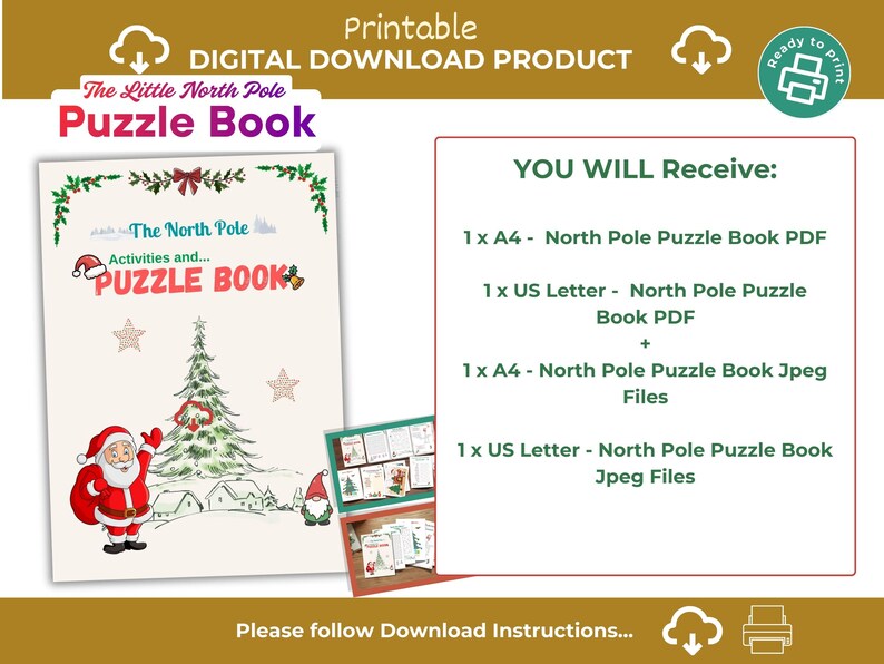 North Pole Christmas Puzzle Games Bundle • Kids Activity Printable • A4 ...