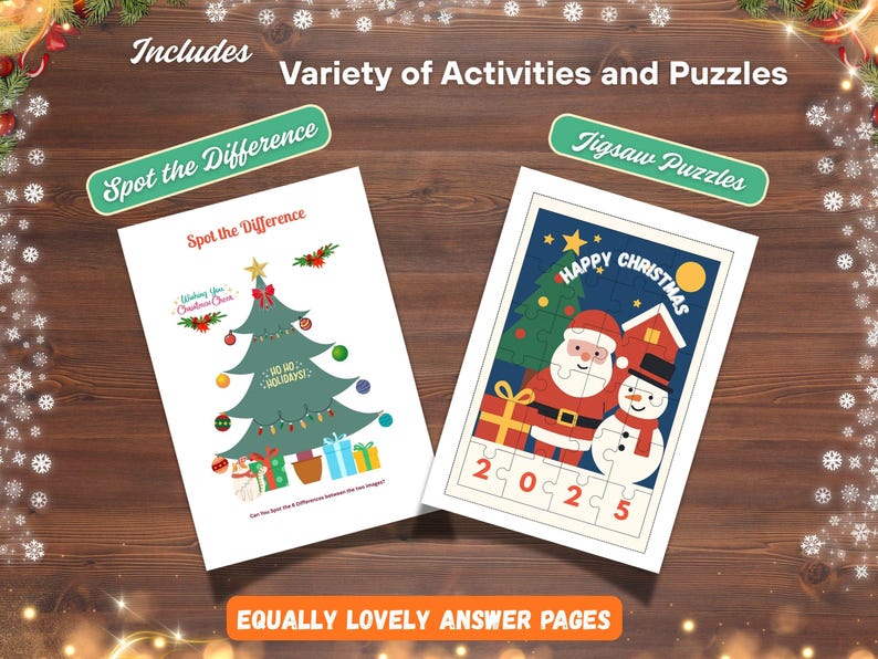 North Pole Christmas Puzzle Games Bundle • Kids Activity Printable • A4 ...