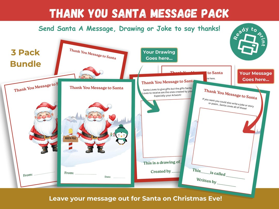 Thank You Letter to Santa – 3-pack Printable Christmas Activity (PDF ...