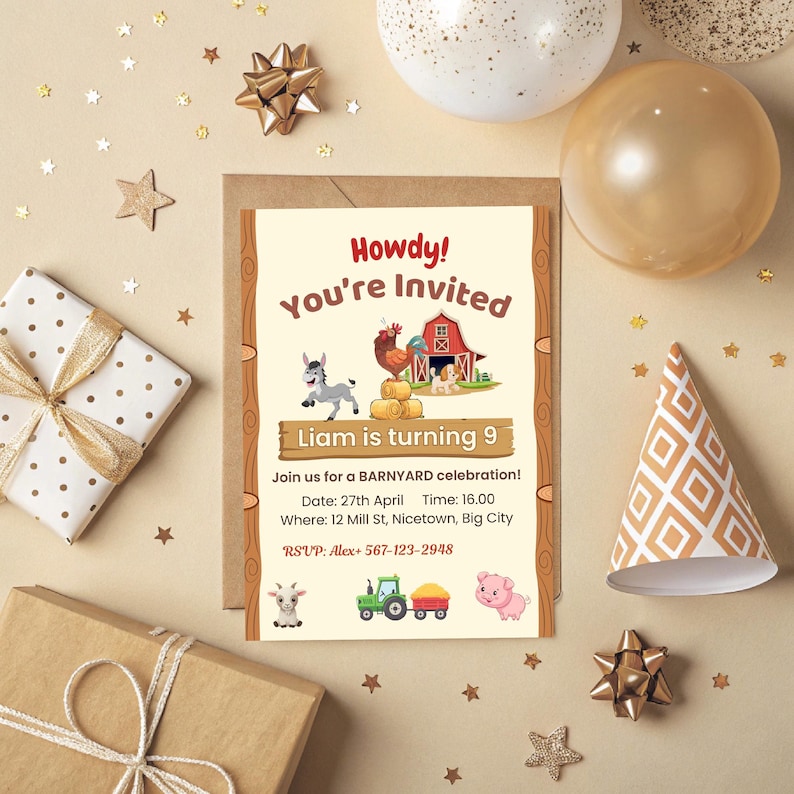 Farm Birthday Invitation Editable Canva Template Digital Download Kids ...