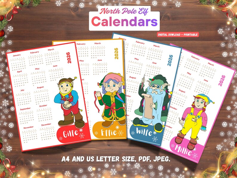 2026 Christmas Elf Calendars, Kids Printable (PDF/JPG) - Etsy UK