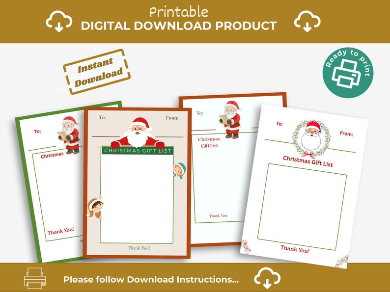 Santa Gift List Printable - Christmas Gift List for Kids - 12 Festive ...