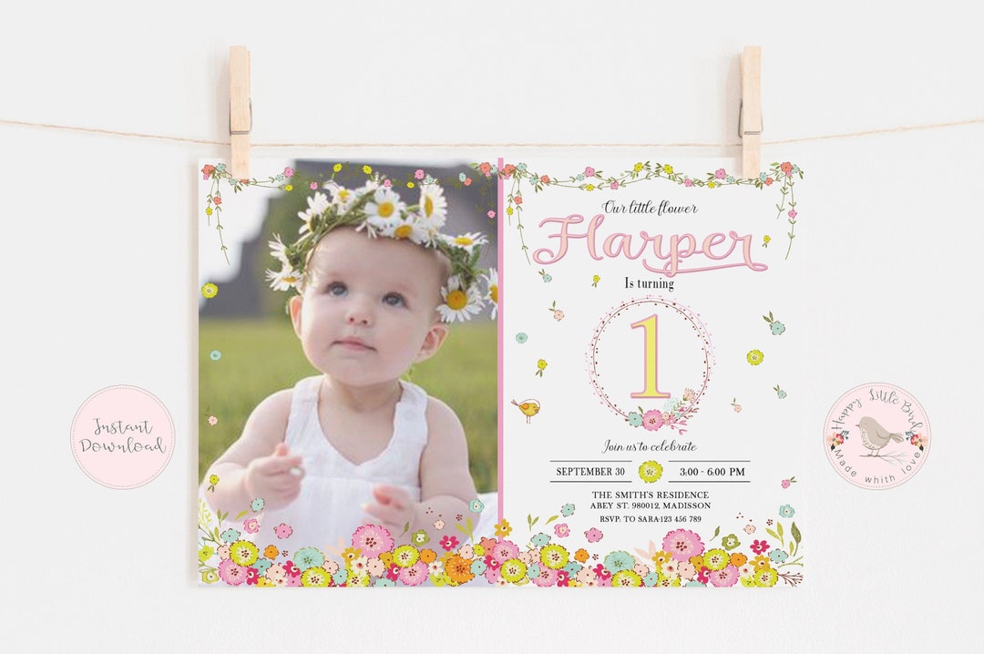 Editable Spring Birthday Invitation With Photo Floral Birthday Party ...