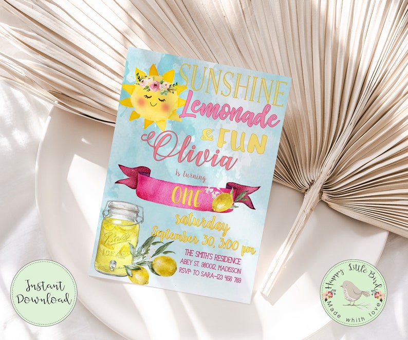 Editable Lemonade Birthday Invitation Template Sunshine - Etsy