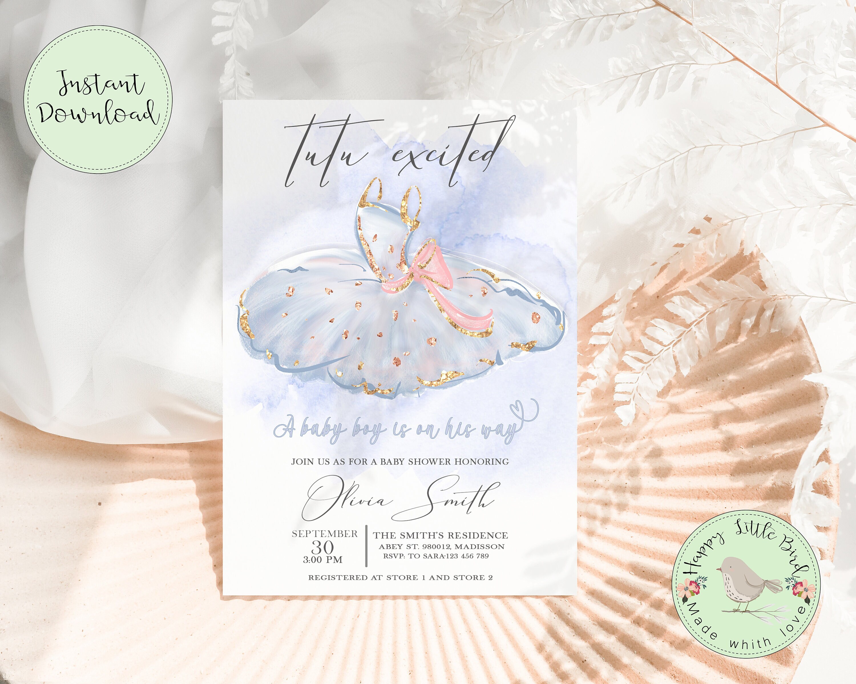 Editable Tutu Baby Shower Invitation Template Ballerina Baby - Etsy