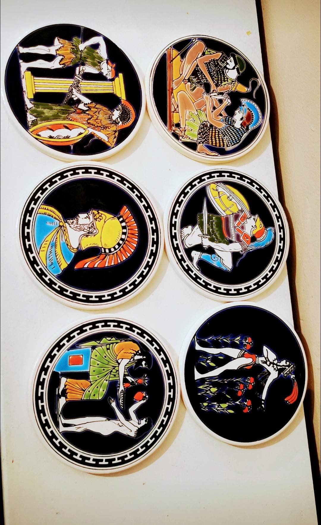 Handmade Vintage Greece Coasters Set, Set of 6,smaltotechniki Ceramics ...