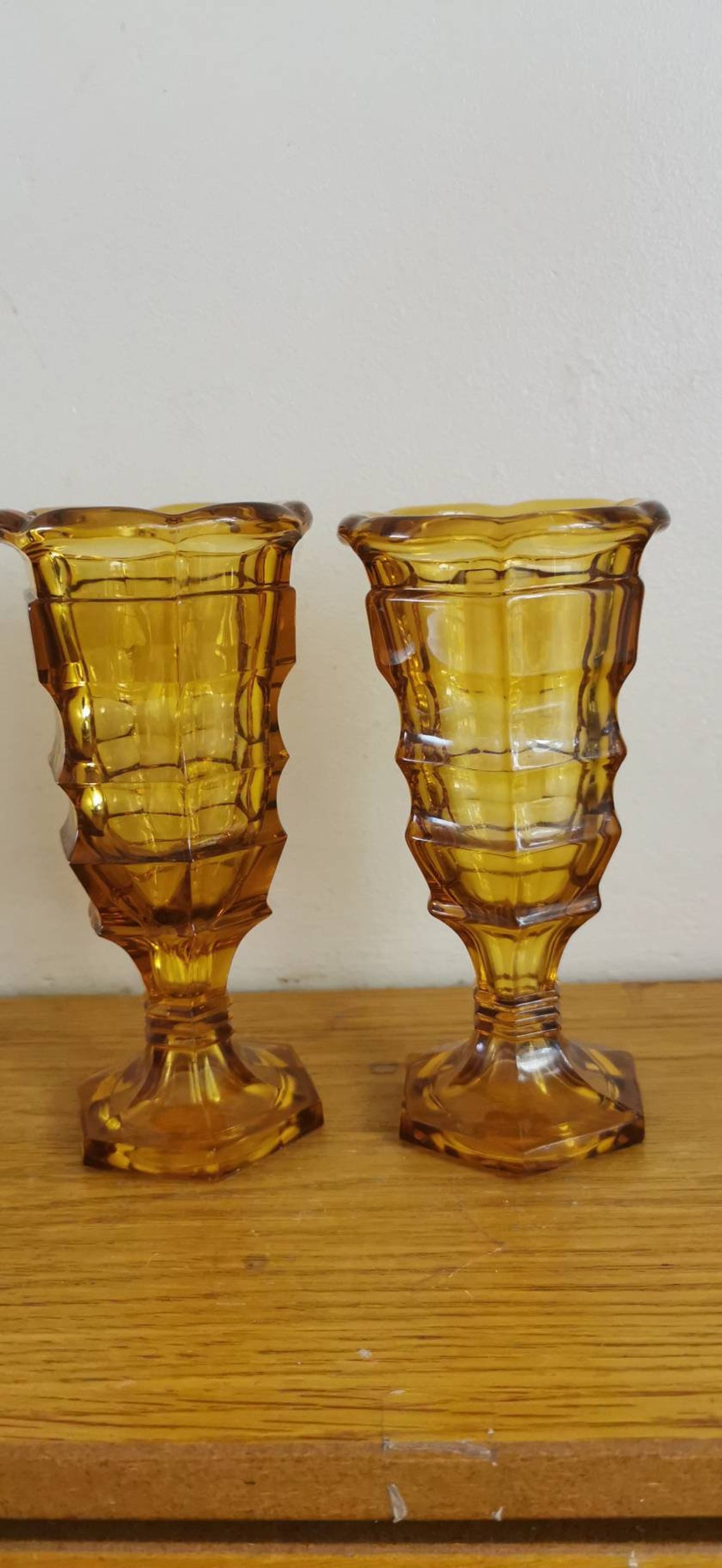 Vintage Art Deco Amber Glass Vases, Set of Two, 1930's - Etsy