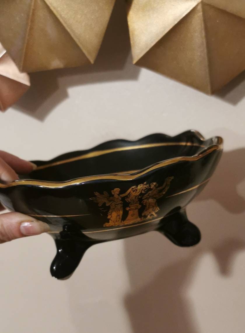 Handmade Greece 24k Gold Hand Painted Footed Ceramic - Etsy