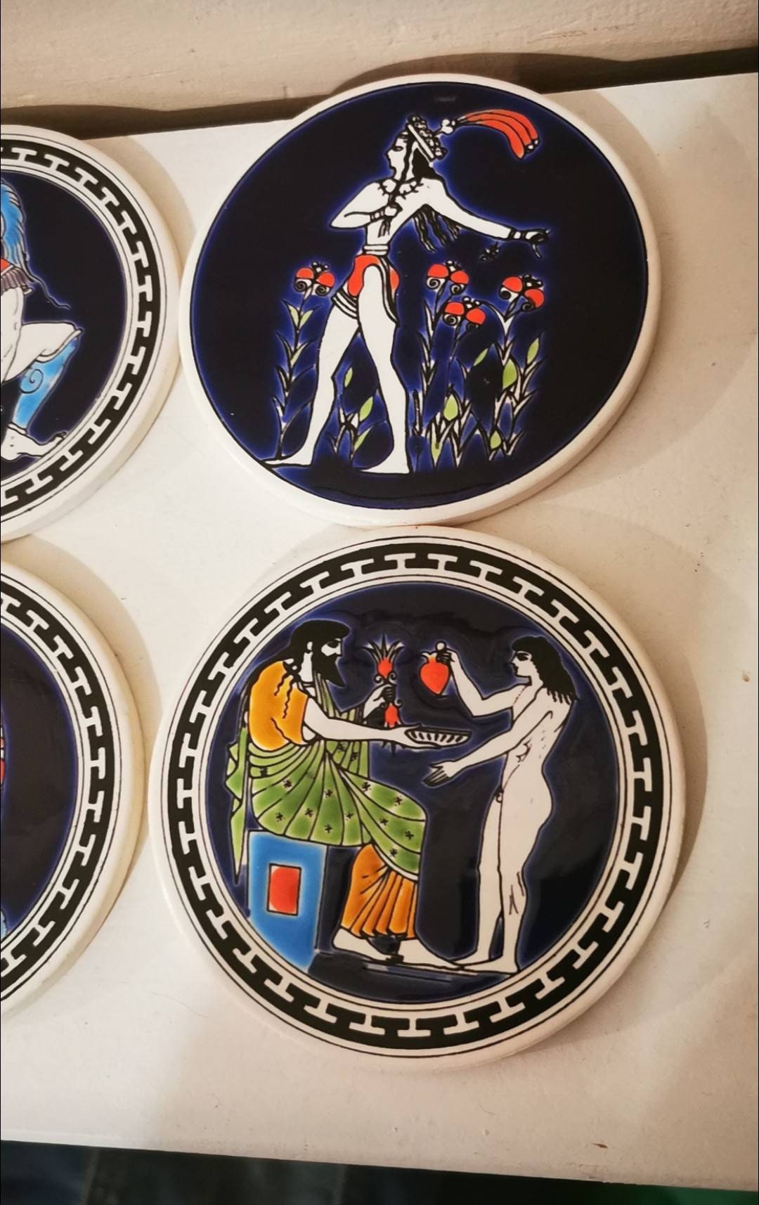 Handmade Vintage Greece Coasters Set, Set of 6,smaltotechniki Ceramics ...
