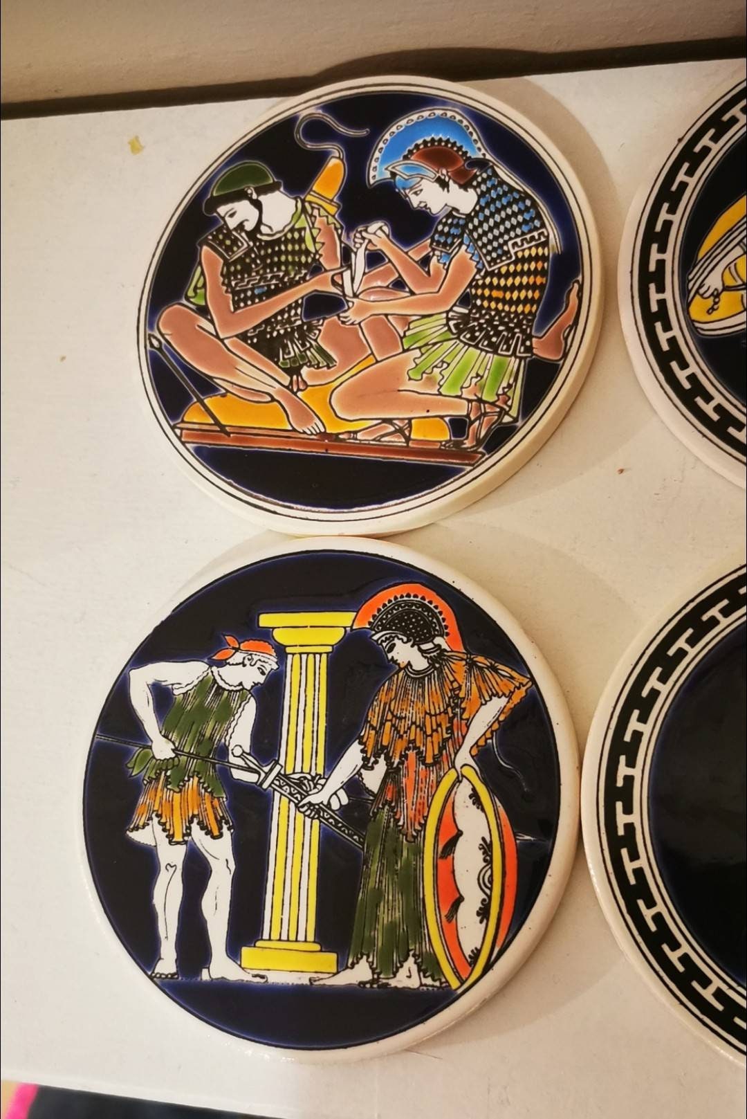 Handmade Vintage Greece Coasters Set, Set of 6,smaltotechniki Ceramics ...