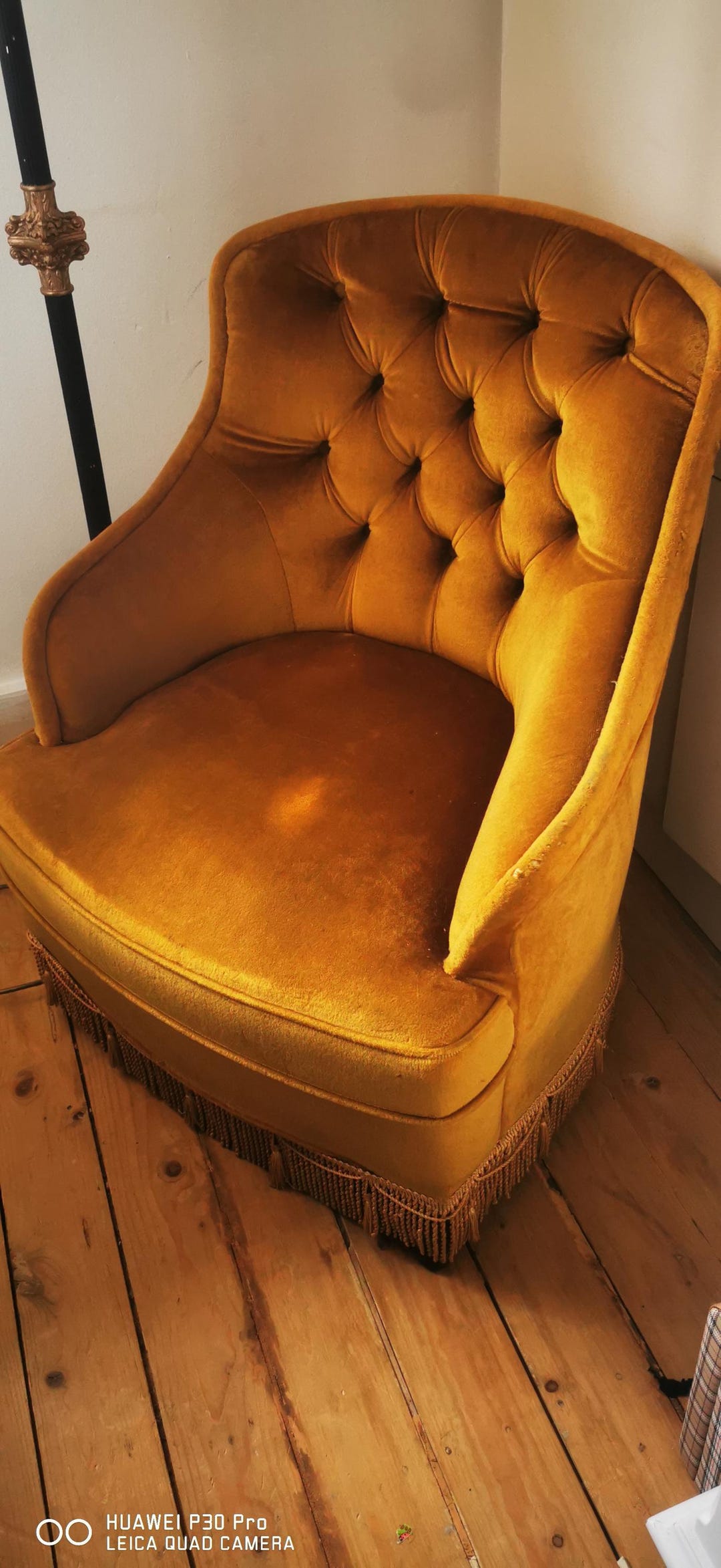 Mid 20th Century French Boudoir Button Back Velour Armchair, Antique ...