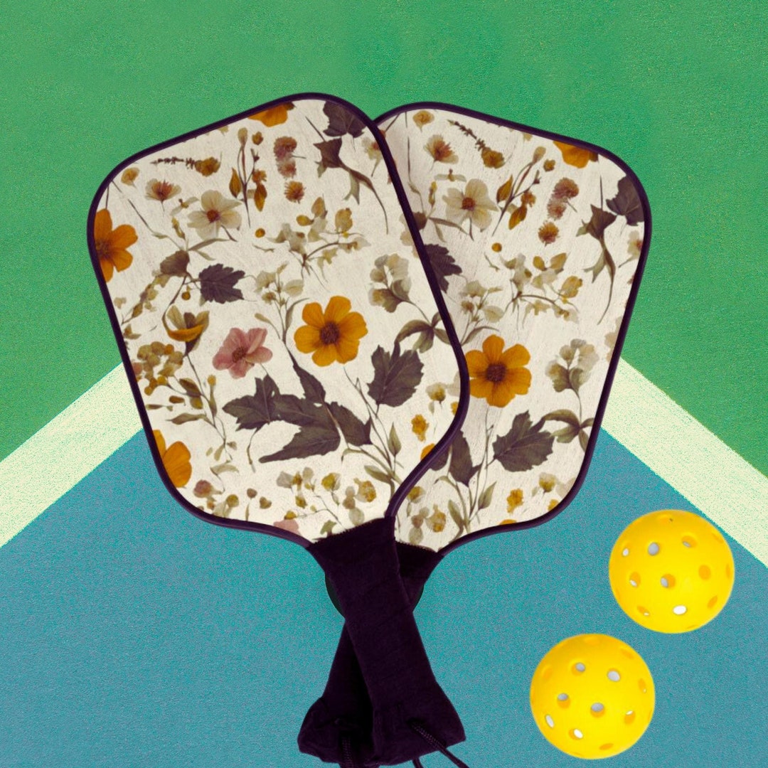 Retro Floral Pickleball Paddle Set: Vintage Flower Design With Carry ...