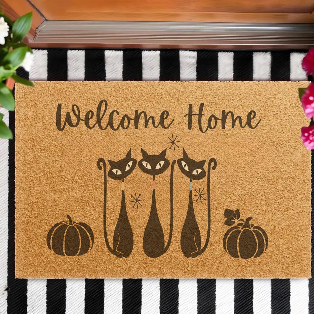 Atomic Cat Outdoor Cat Door Mat, Cozy Welcome Home Doormat, Halloween ...
