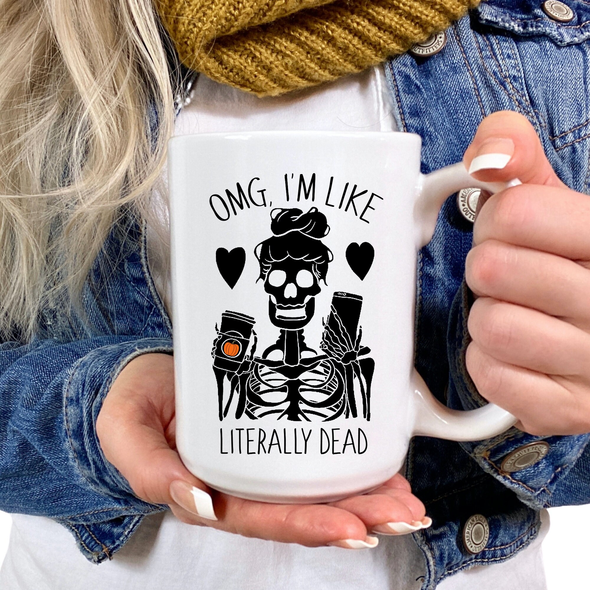 Halloween Mugs OMG I'm Like Literally Dead Skeleton | Etsy