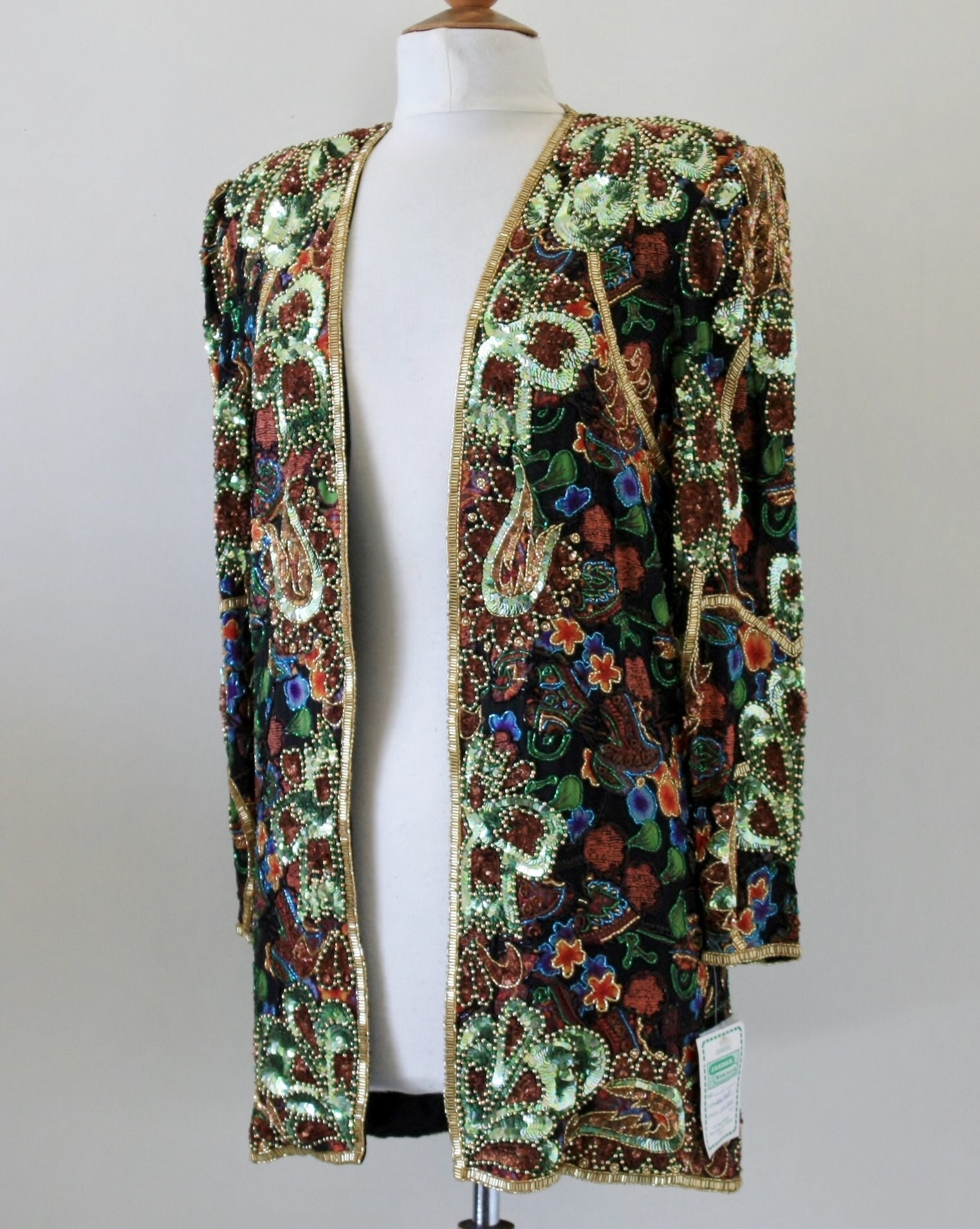 JTRIMMING Vintage Jacket Hand Work Bead & Sequins and Hand Print on ...