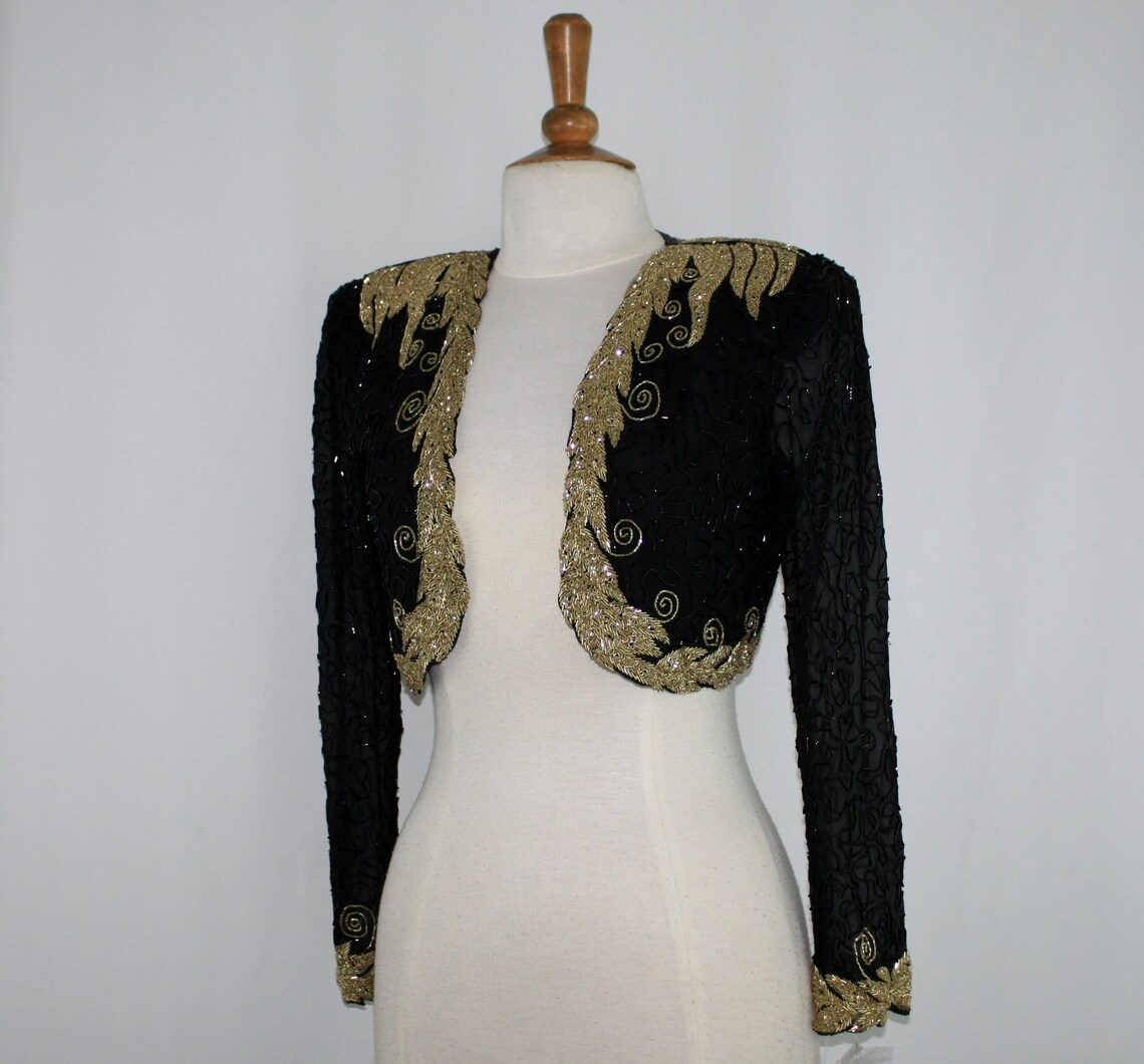 JTRIMMING Vintage Bolero Jacket Long Sleeve Hand Work Beading - Etsy
